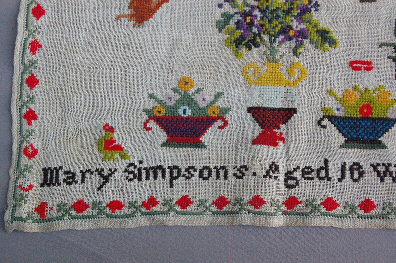 Antique Sampler Needlework Mary Simpsons Age 10 Winston - Etsy
