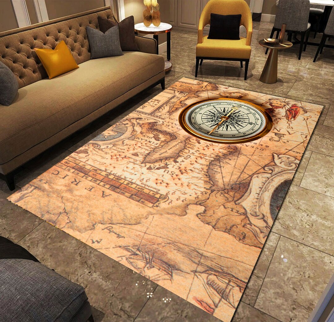 Compass Rug Compass Rose Rug Round Compass Rugyacht Rug - Etsy