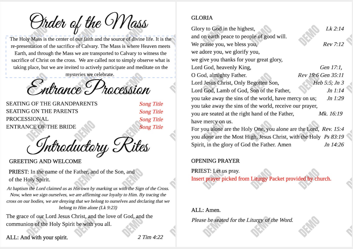 Catholic Nuptial Wedding Mass Program Download - Etsy
