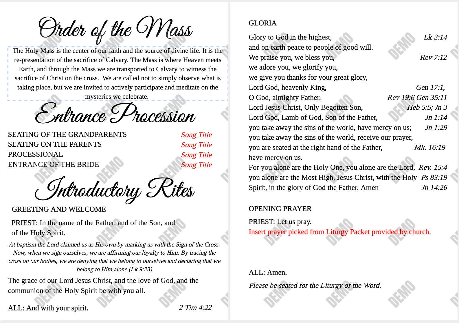 Catholic Nuptial Wedding Mass Program Download - Etsy