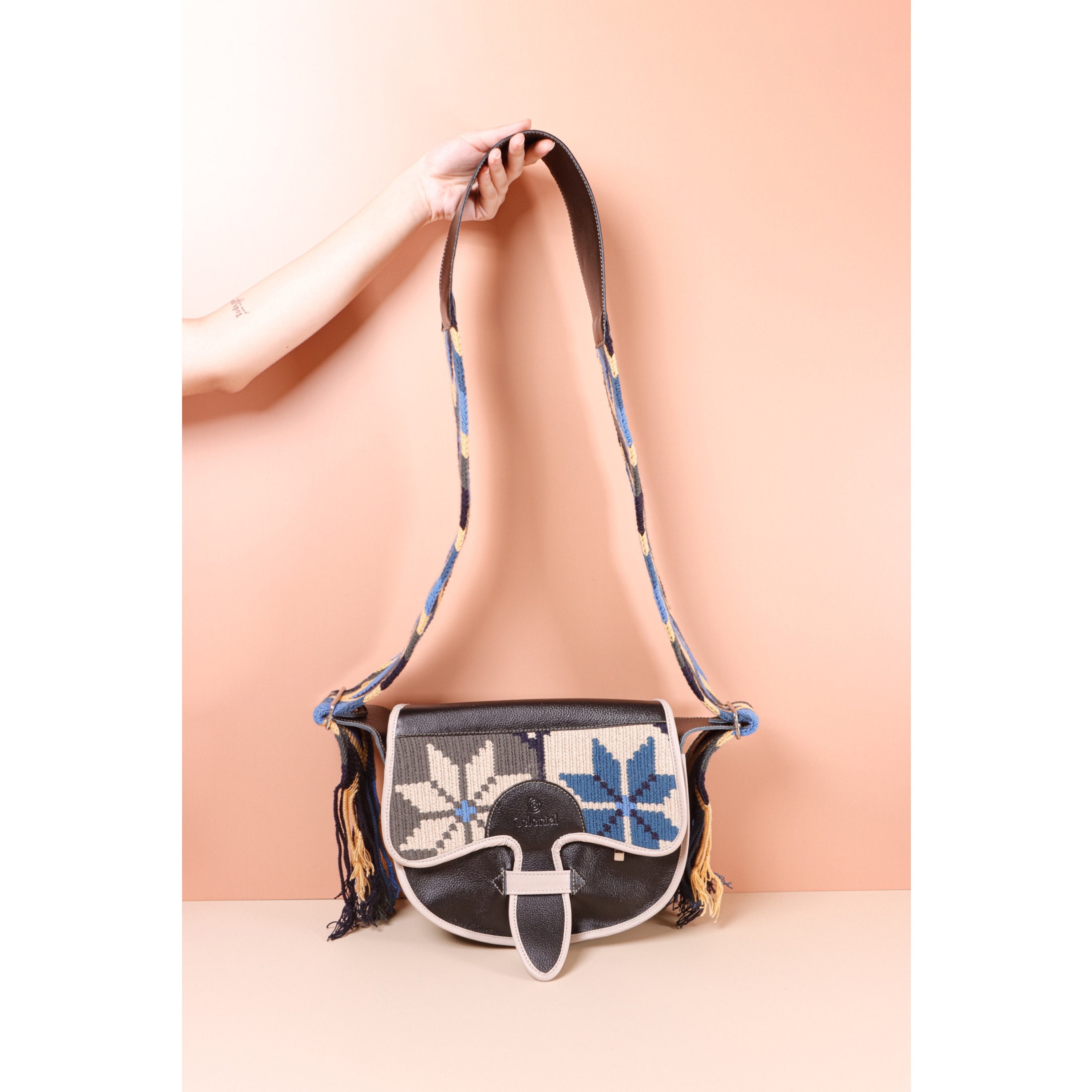 Handmade Leather Crossbody Bag – Wayuu Woven Shoulder Purse – Artisan ...