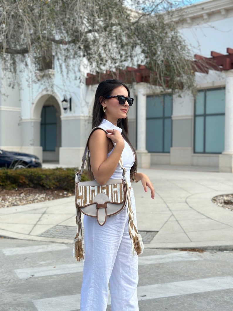 Handcrafted Shoulder Bag, Crossbody Leather Purse, Beige Woven Handmade ...