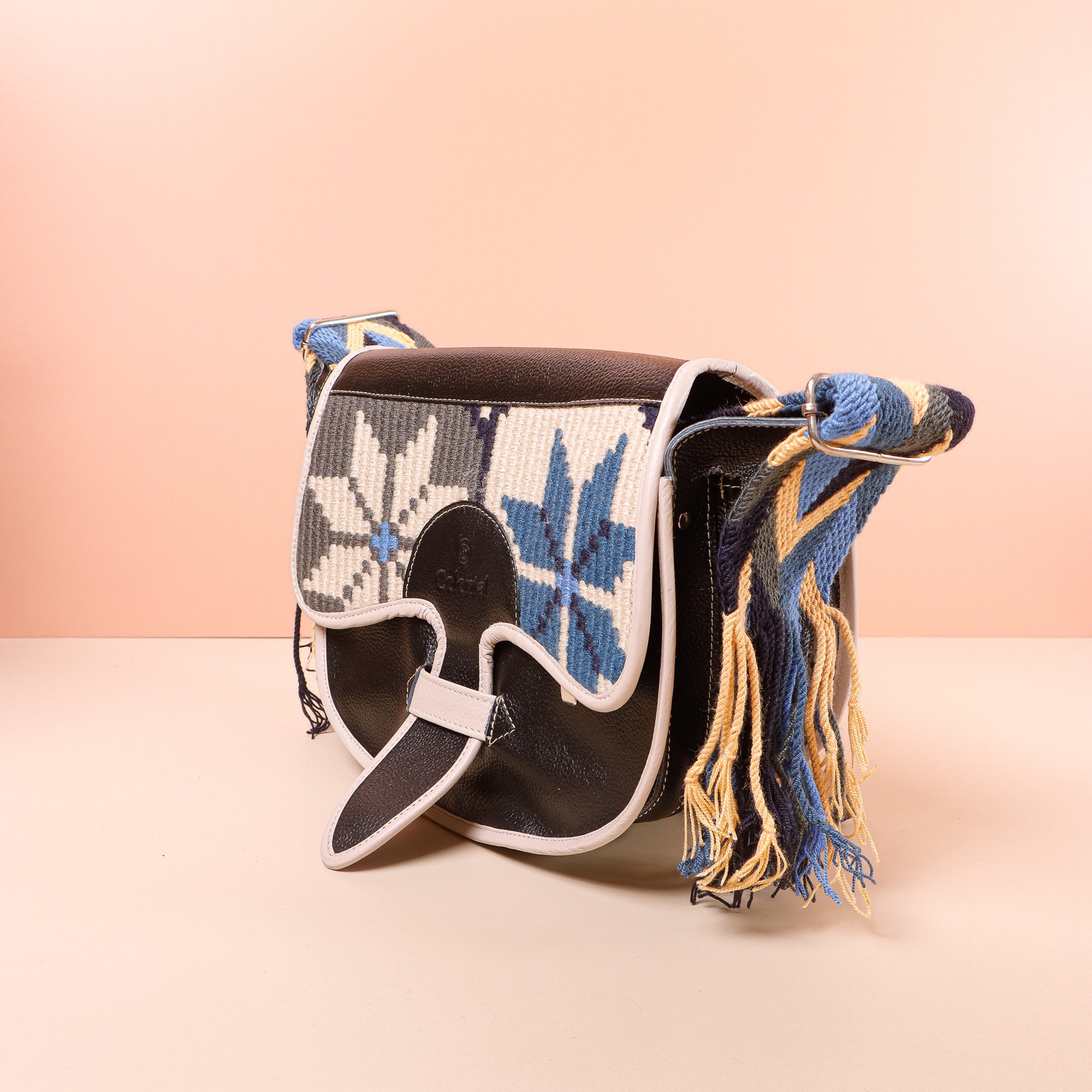 Handmade Leather Crossbody Bag – Wayuu Woven Shoulder Purse – Artisan ...