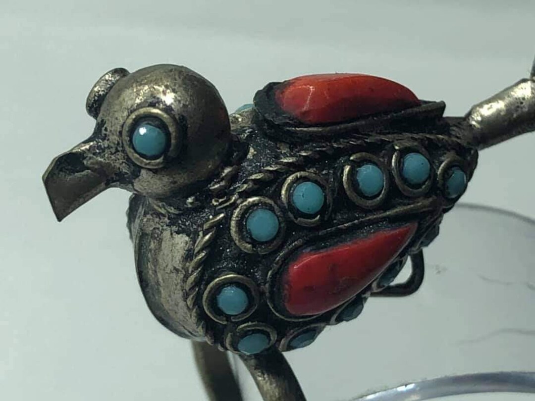 Kuchi Afghan Tribal Vintage Retro Dainty Bird, Beaded Ring Red & Blue ...