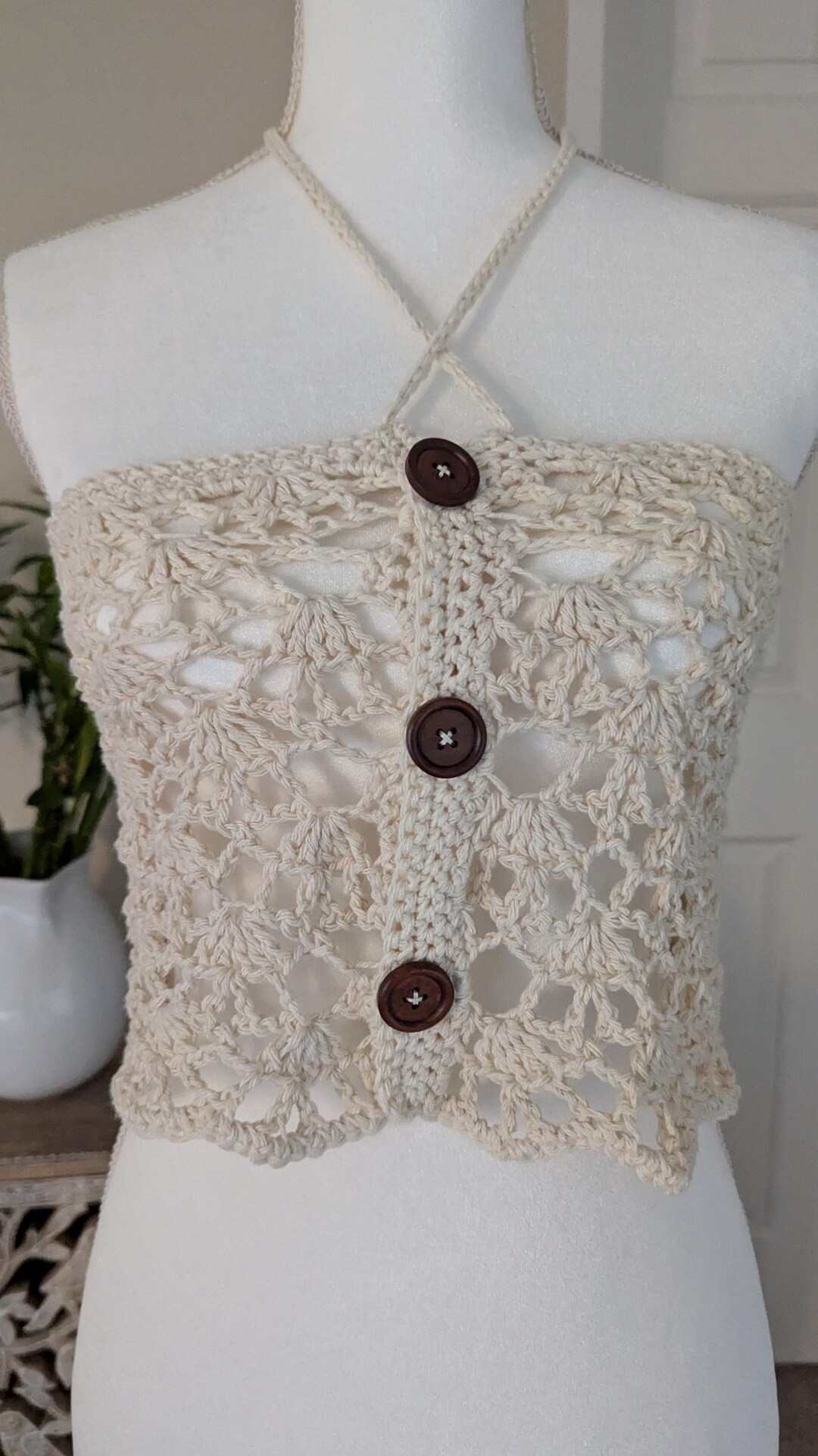Made to Order - Ivory Button Front Crochet Halter Top - Etsy