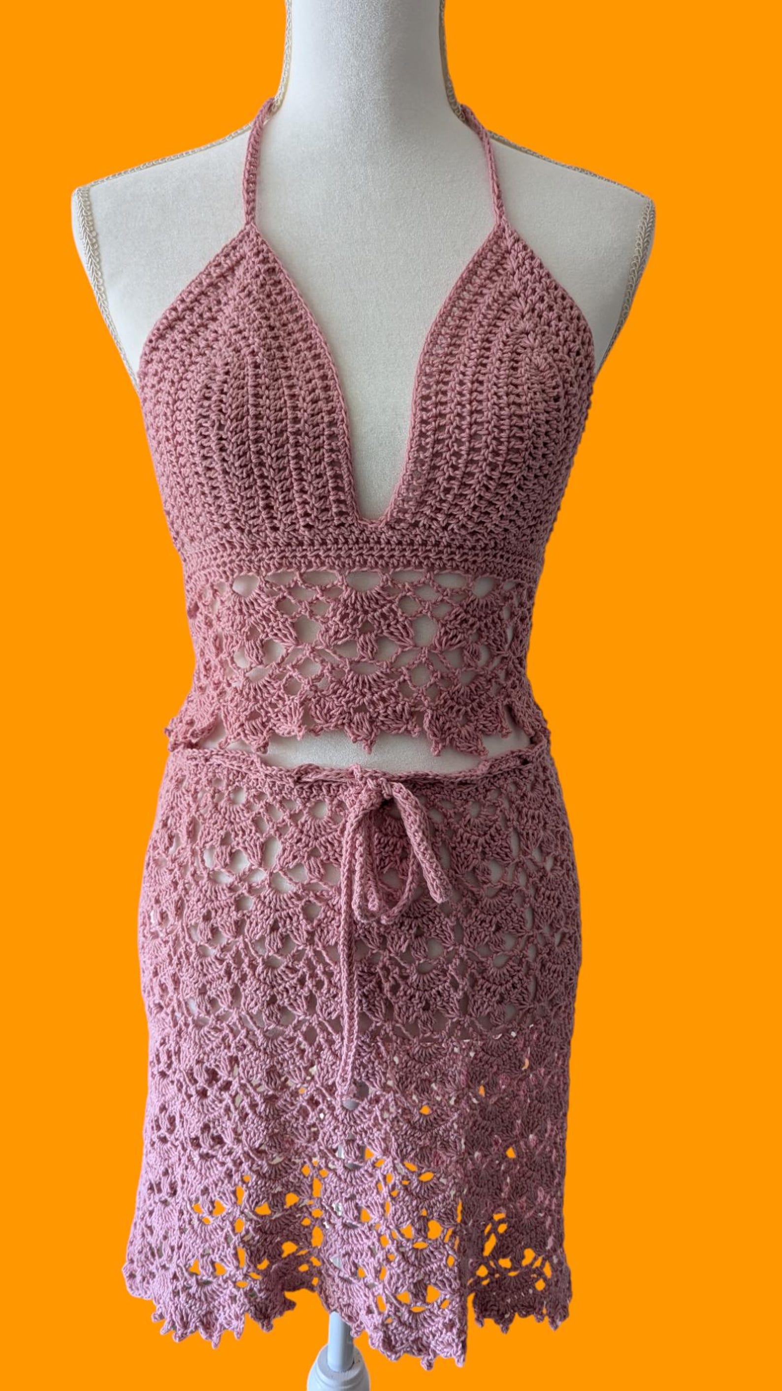 Made to Order - Rose Lace Ensemble Halter Top and Skirt - Etsy