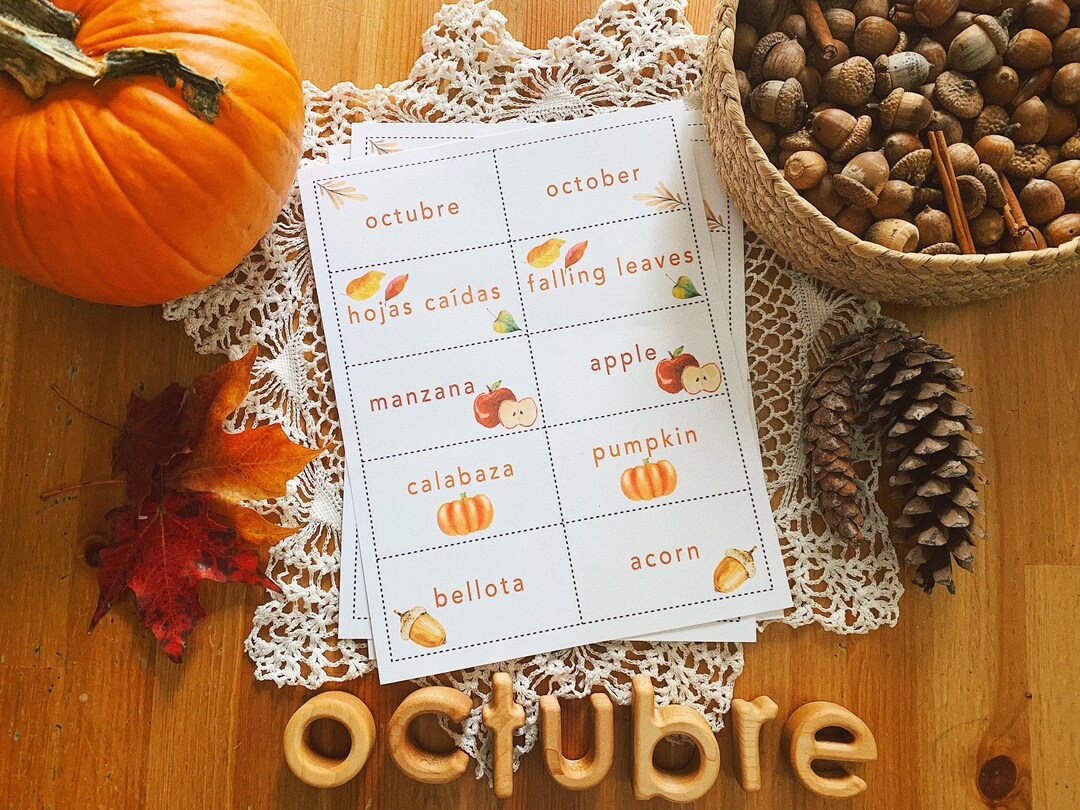 Spanish Autumn Flash Cards, Homeschool, English and Spanish, Bilingual ...