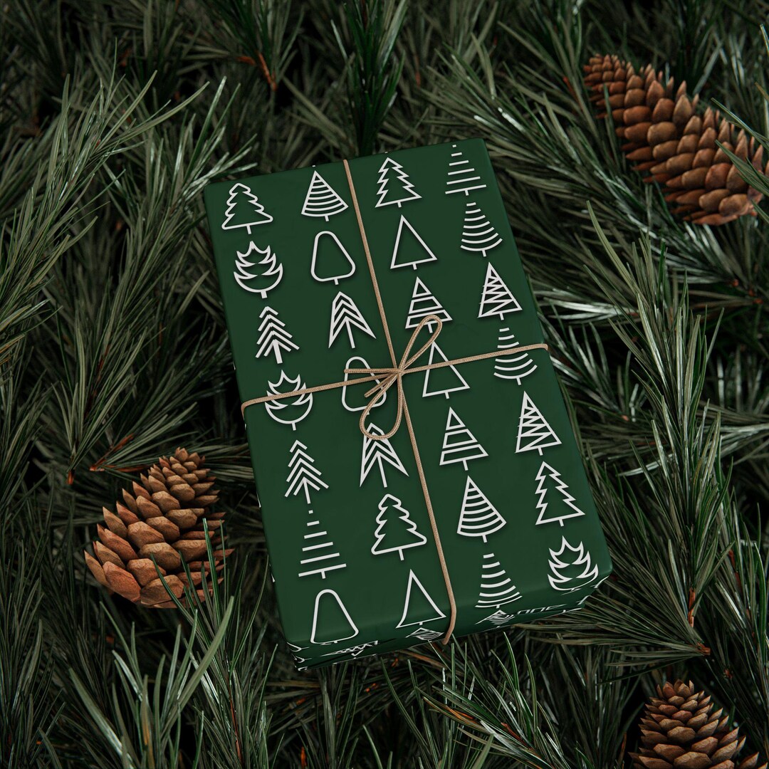 Green Pine Lines Holiday Wrapping Paper - Etsy