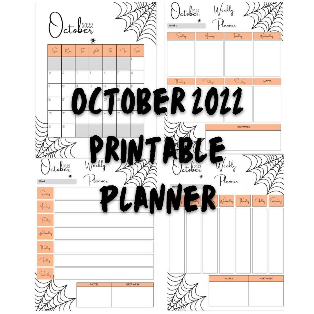 October 2022 Digital Printable Planner Monthly + Weekly Spreads [sunday ...