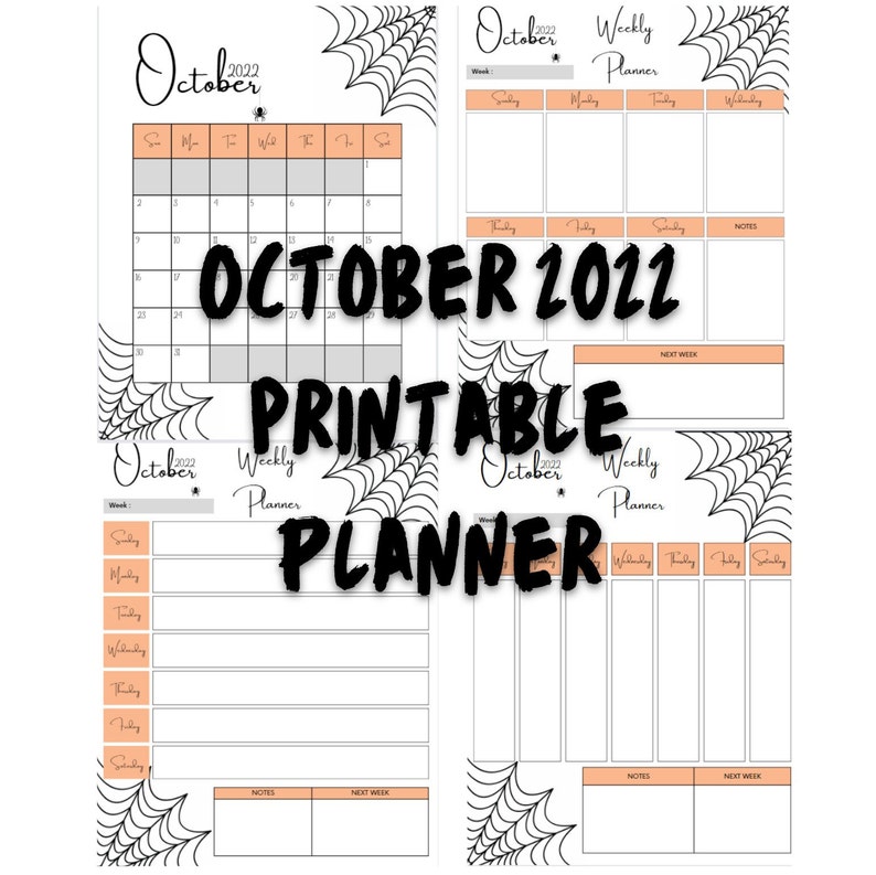 October 2022 Digital Printable Planner Monthly + Weekly Spreads [sunday ...