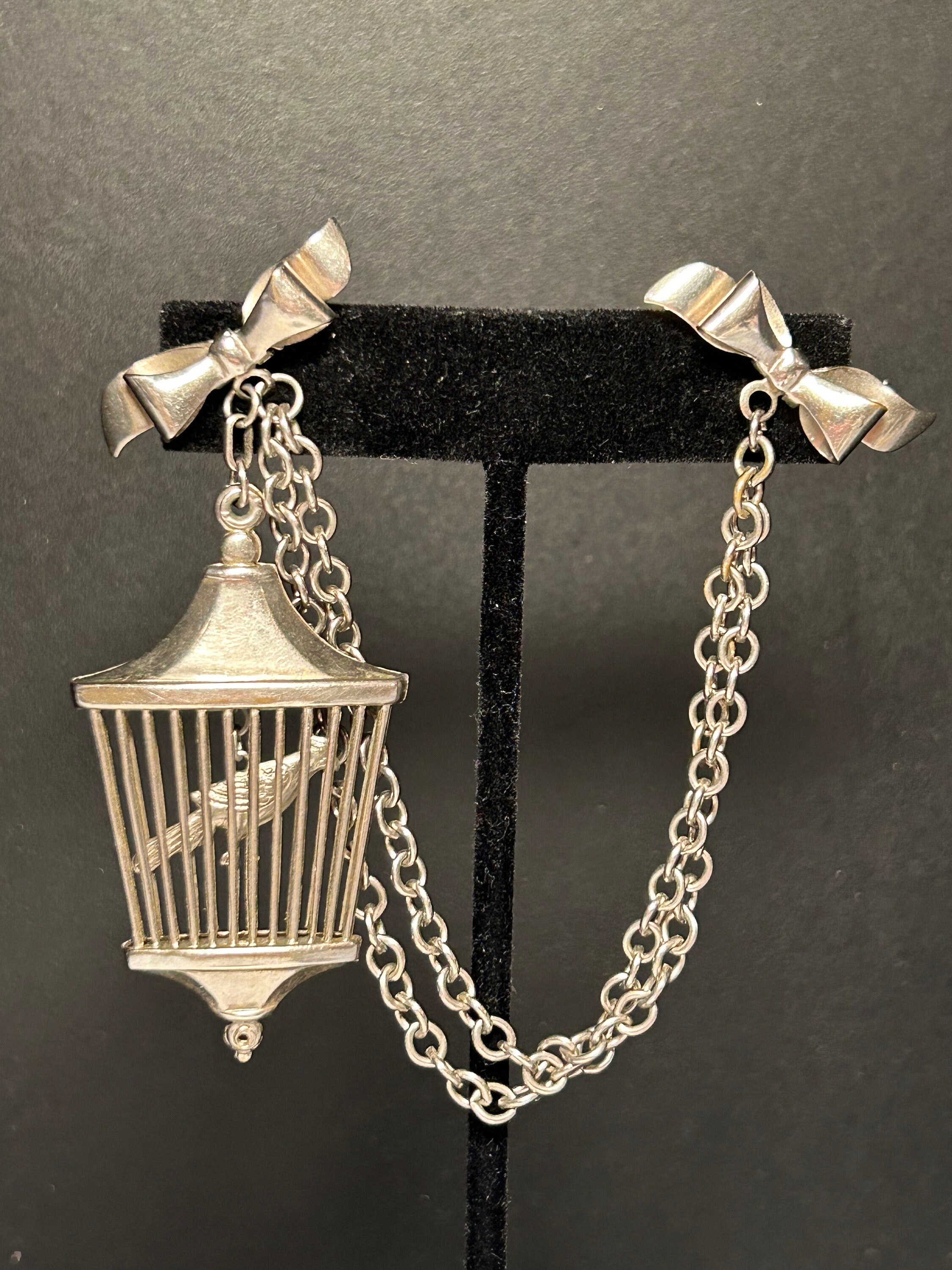 Rare Vintage Bird in Cage Chain/chatelaine Brooch - Etsy