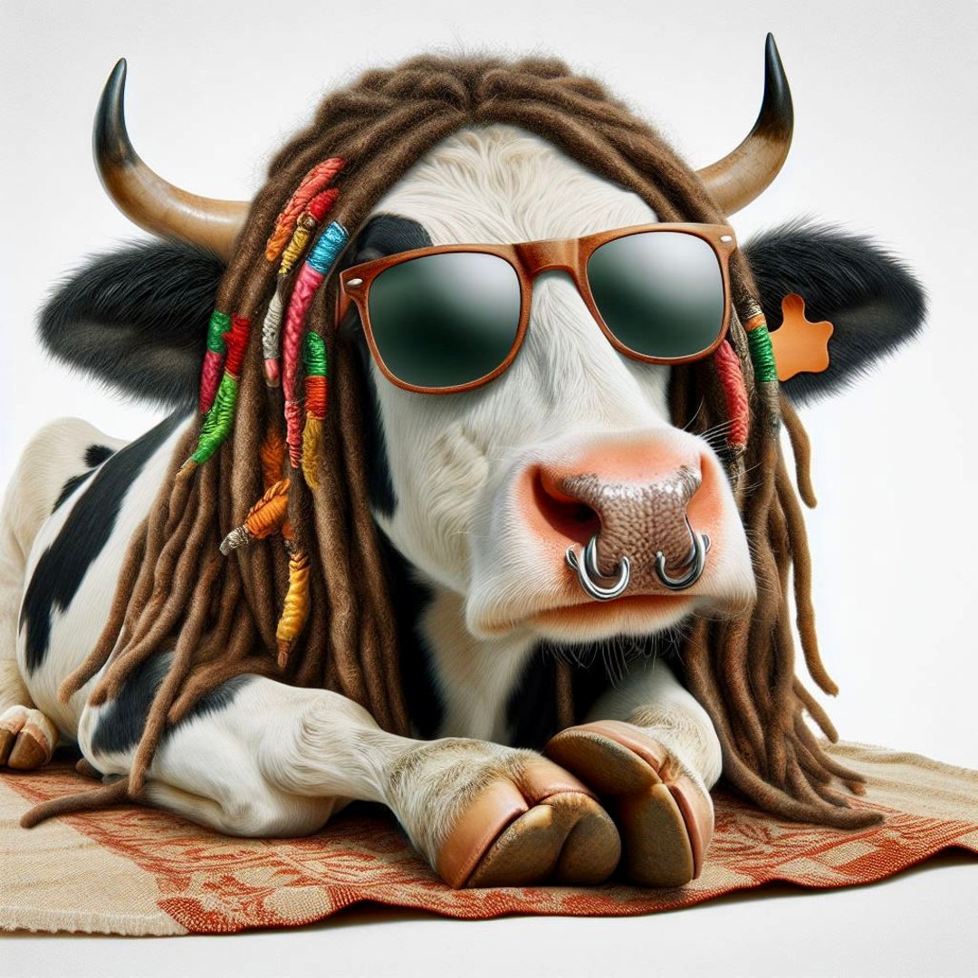 Cow Rasta With Dreadlocks and Sunglasses JPEG File in High Quality - Etsy