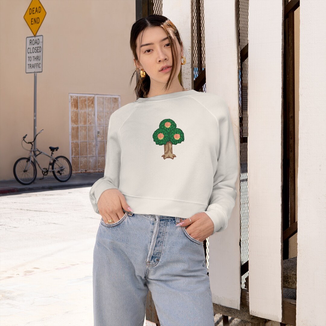 ACNH Pixel Peach Tree Cropped Fleece Pullover - Etsy