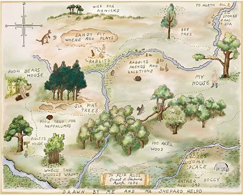 100 Acre Wood Map Classic Winnie the Pooh Original Aker Map - Etsy
