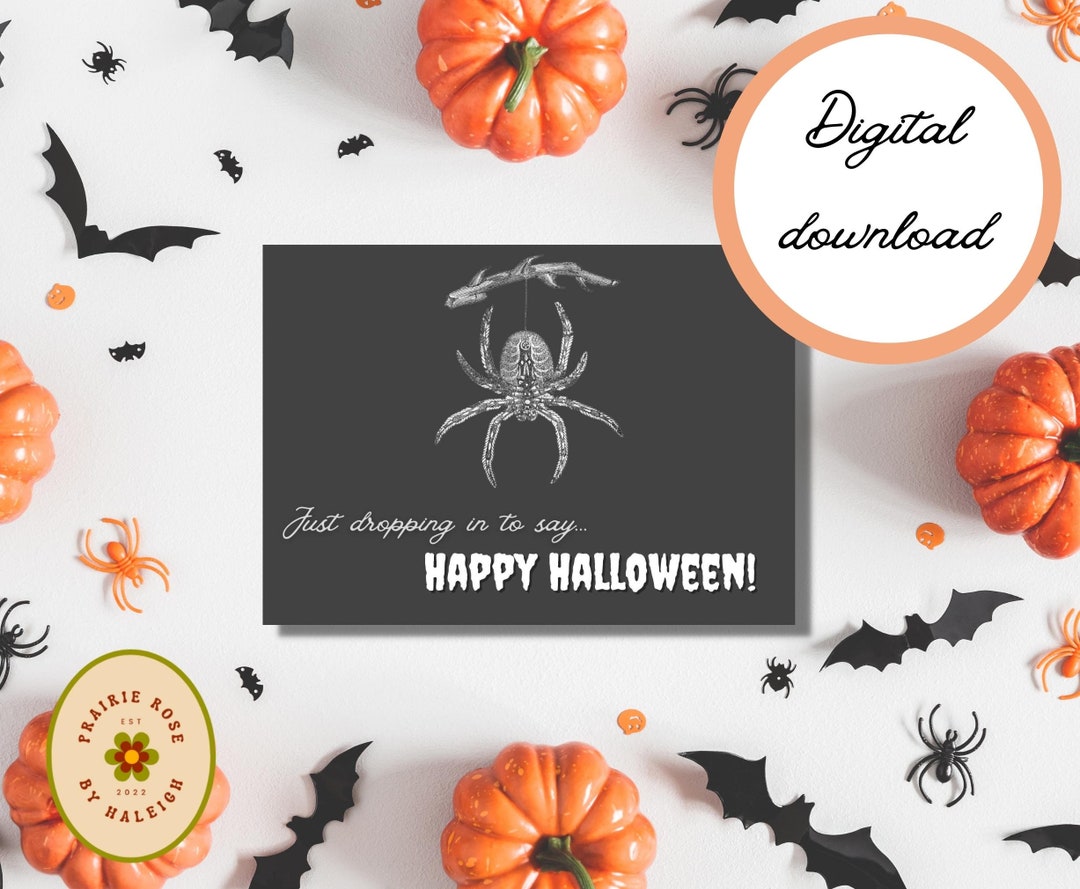 Printable Halloween Greeting Card Instant Download 7x5 Inch Card Spider ...