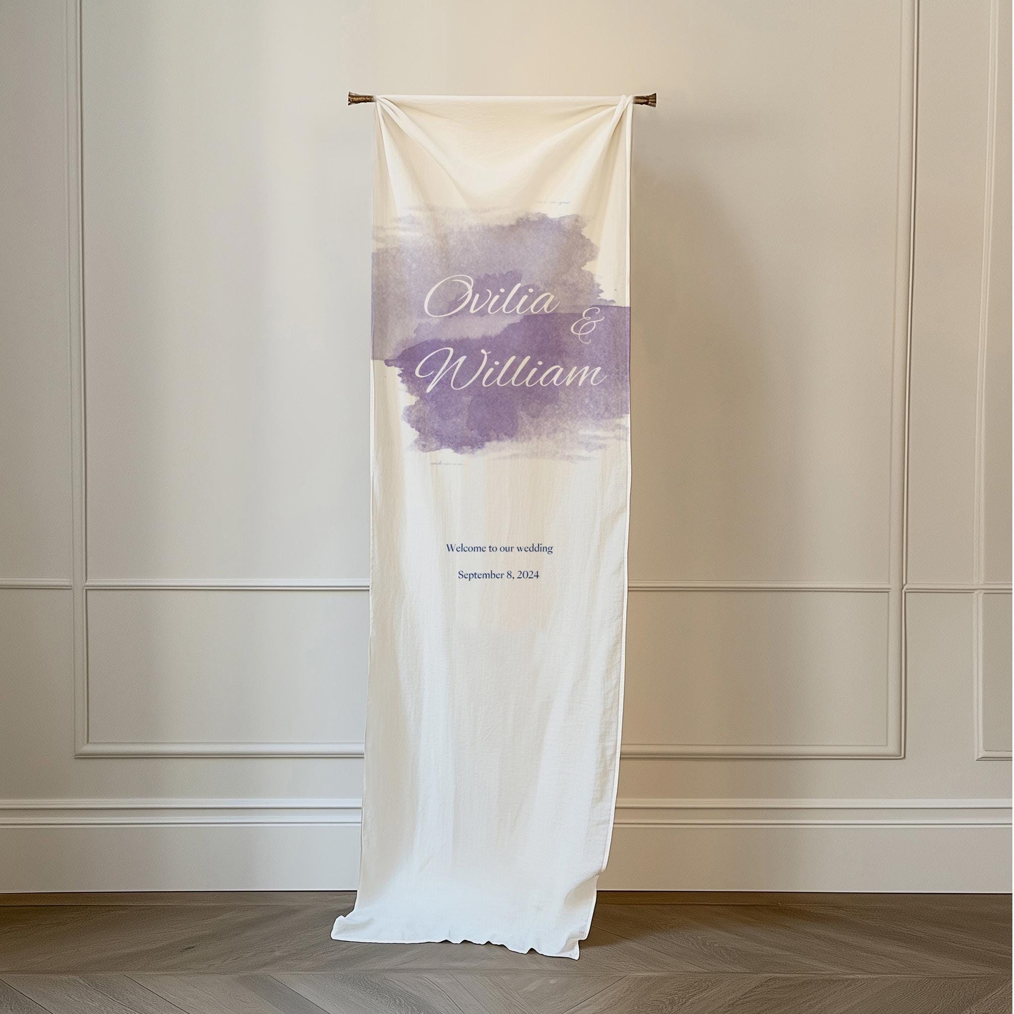 Linen Wedding Sign, White Welcome Sign, Chiffon Fabric Wedding Banner ...