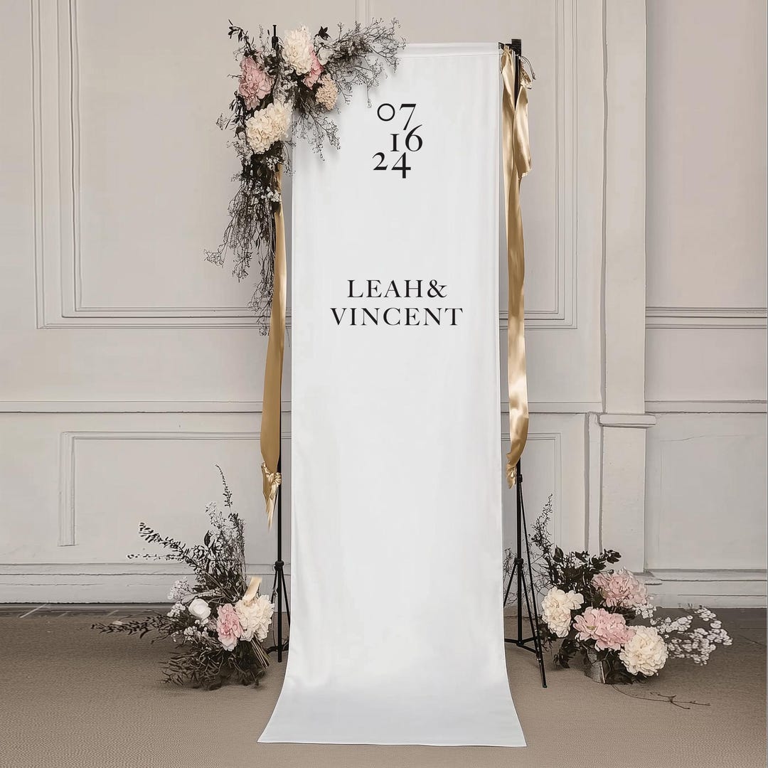 Linen Wedding Sign, White Welcome Sign, Chiffon Fabric Wedding Banner ...