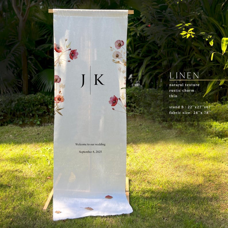 Linen Wedding Welcome Sign, Flower Fabric Banner With Stand 12 - Etsy