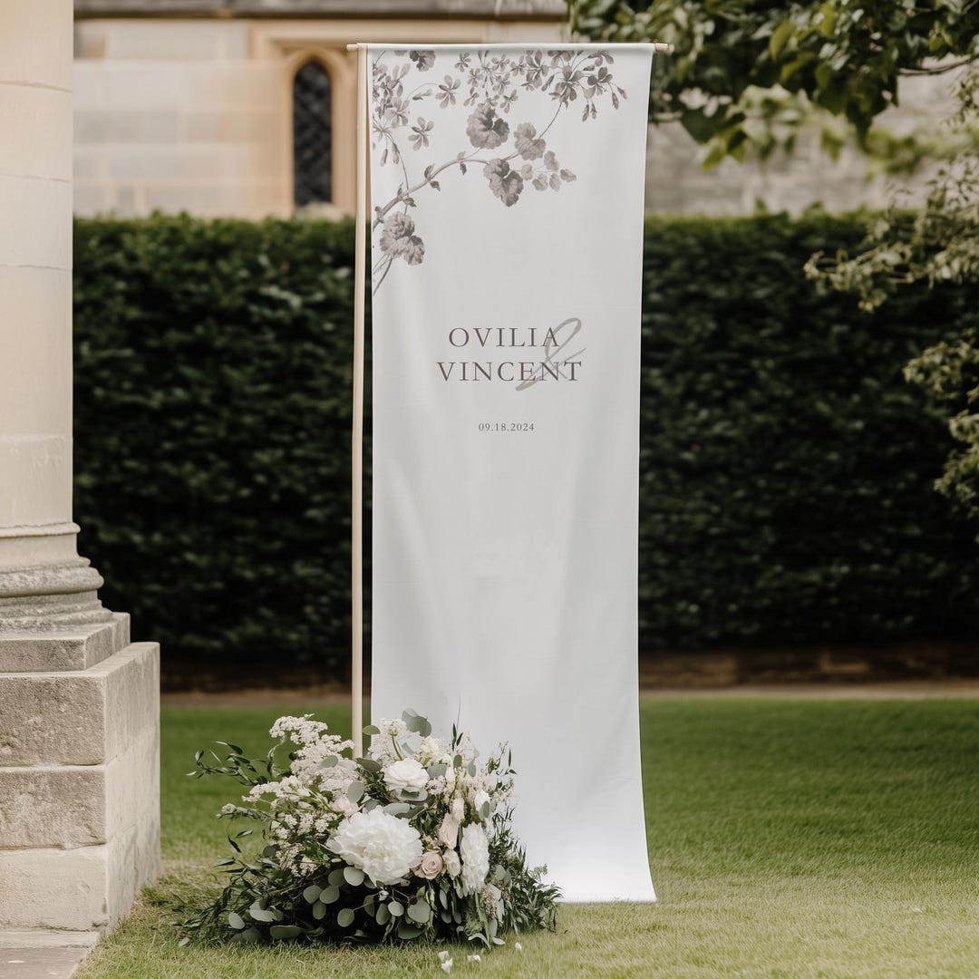 Linen Wedding Sign, White Welcome Sign, Chiffon Fabric Wedding Banner ...