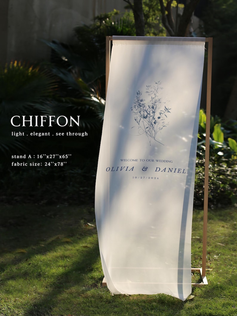 Linen Wedding Sign: Floral Fabric Banner, Destination Wedding Decor ...