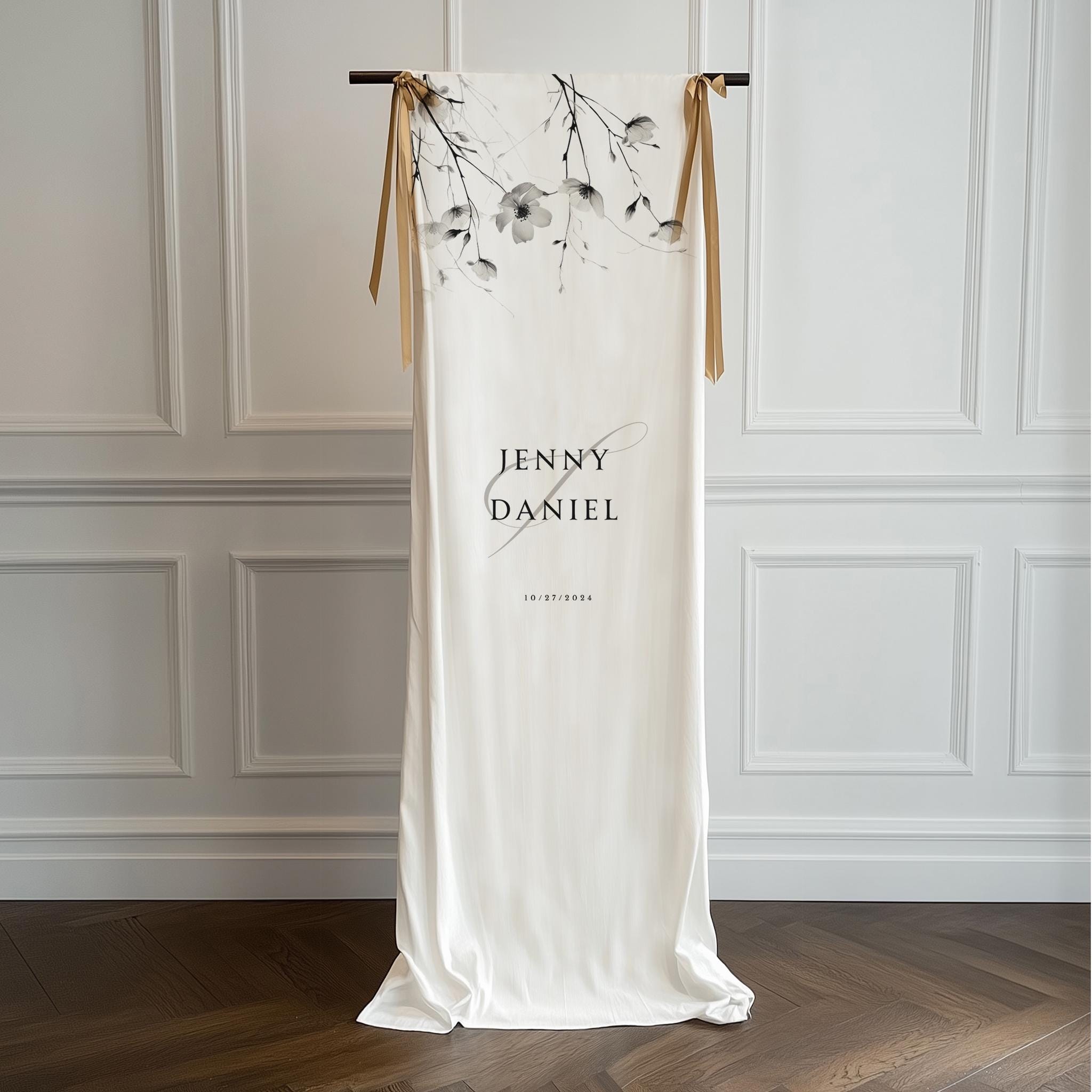 Linen Wedding Sign, White Welcome Sign, Chiffon Fabric Wedding Banner ...