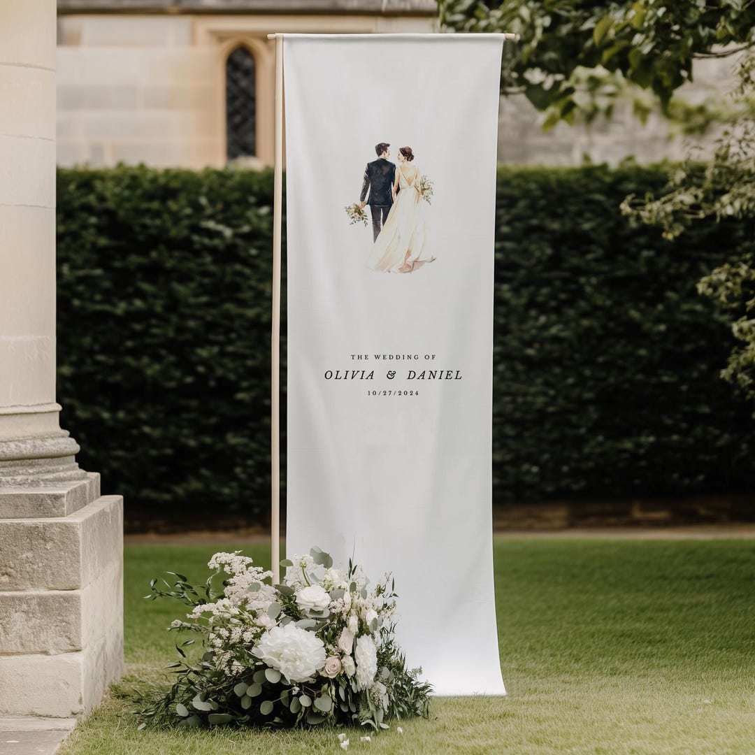 Linen Wedding Sign, White Welcome Sign, Chiffon Fabric Wedding Banner ...