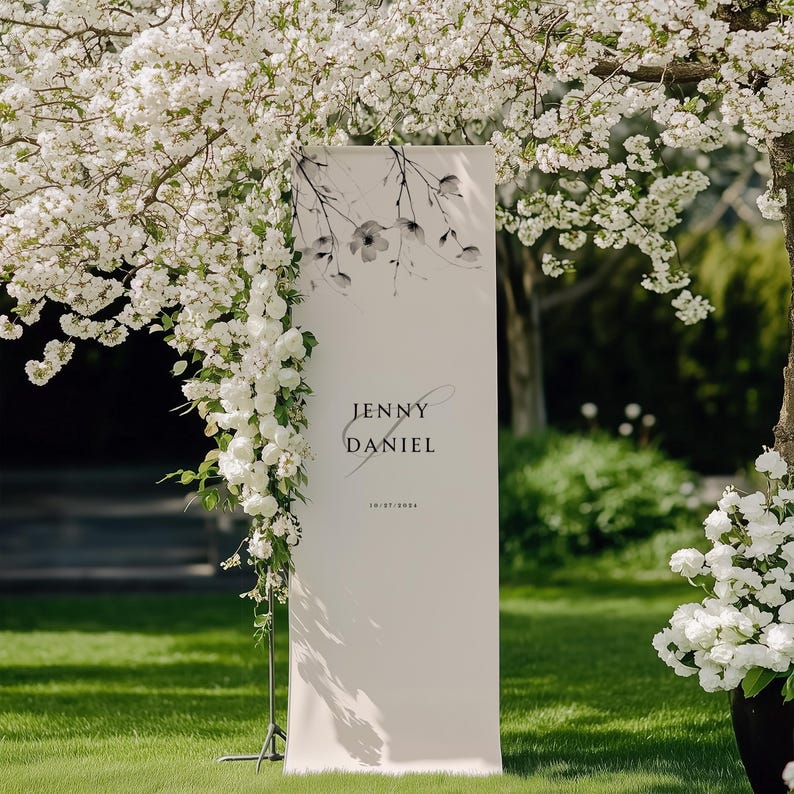 Linen Wedding Sign, White Welcome Sign, Chiffon Fabric Wedding Banner ...
