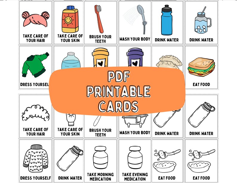 Self Care Task Cards Printable PDF | Daily Care Tasks Printable ...