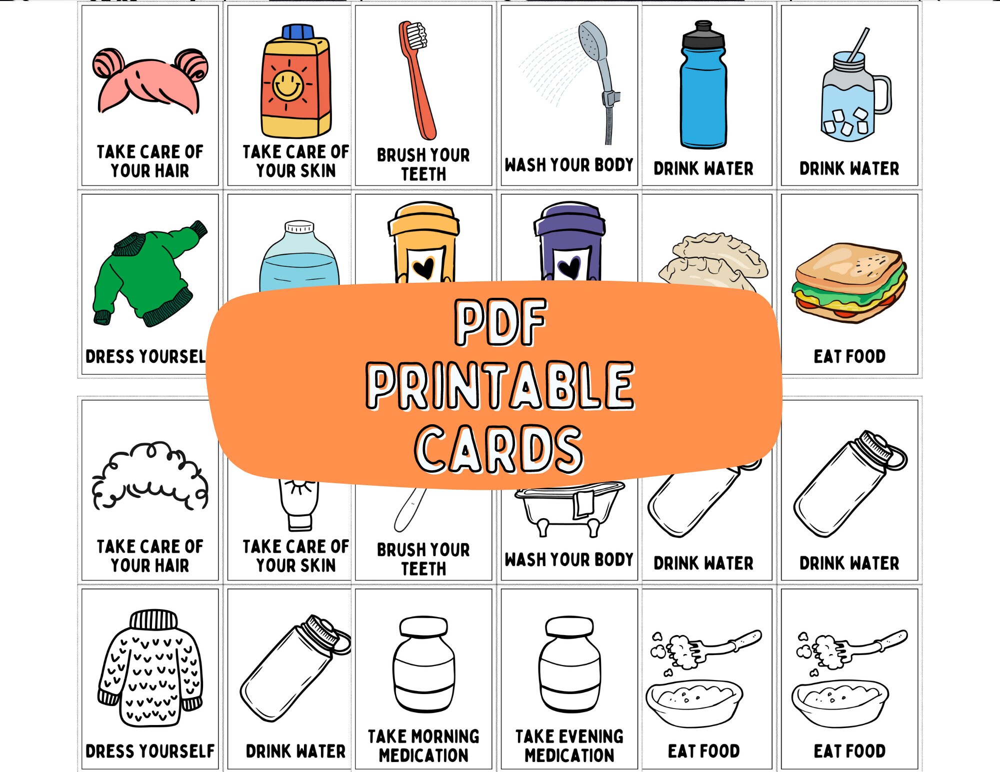 Self Care Task Cards Printable PDF | Daily Care Tasks Printable ...