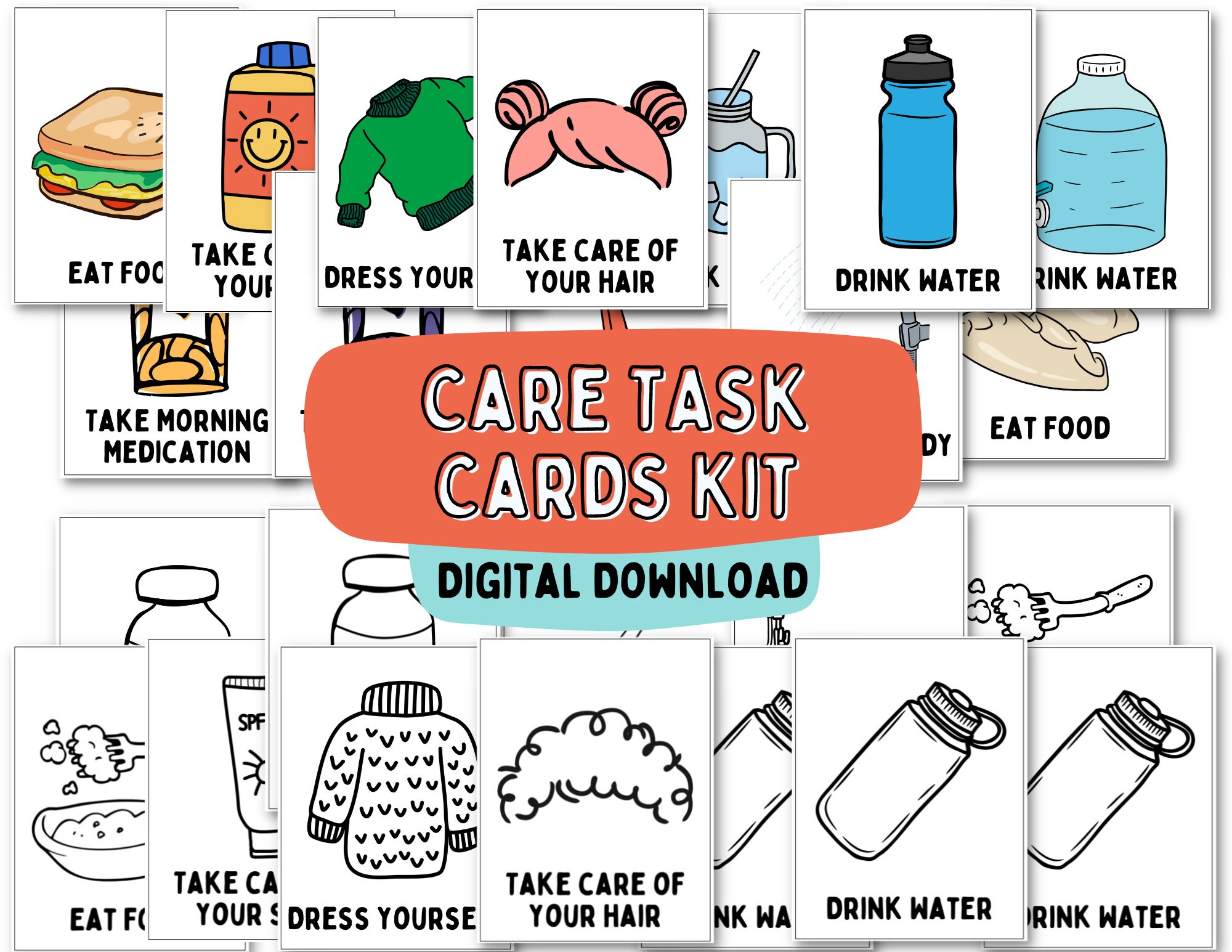 Self Care Task Cards Printable PDF | Daily Care Tasks Printable ...