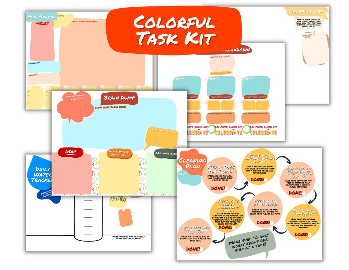 ADHD Productivity Printable Task Kit Executive Dysfunction - Etsy
