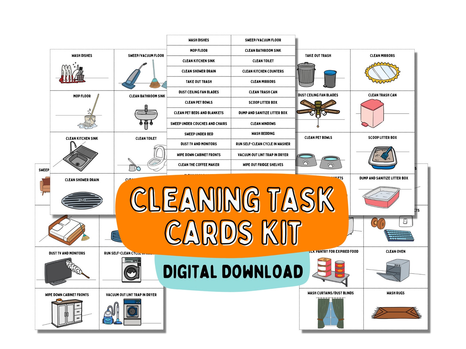 Cleaning Task Cards Kit | Productivity Life Hack | ADHD Executive ...