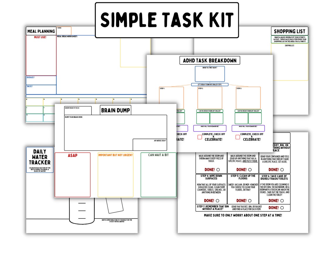 ADHD Productivity Printable Task Kit Executive Dysfunction - Etsy