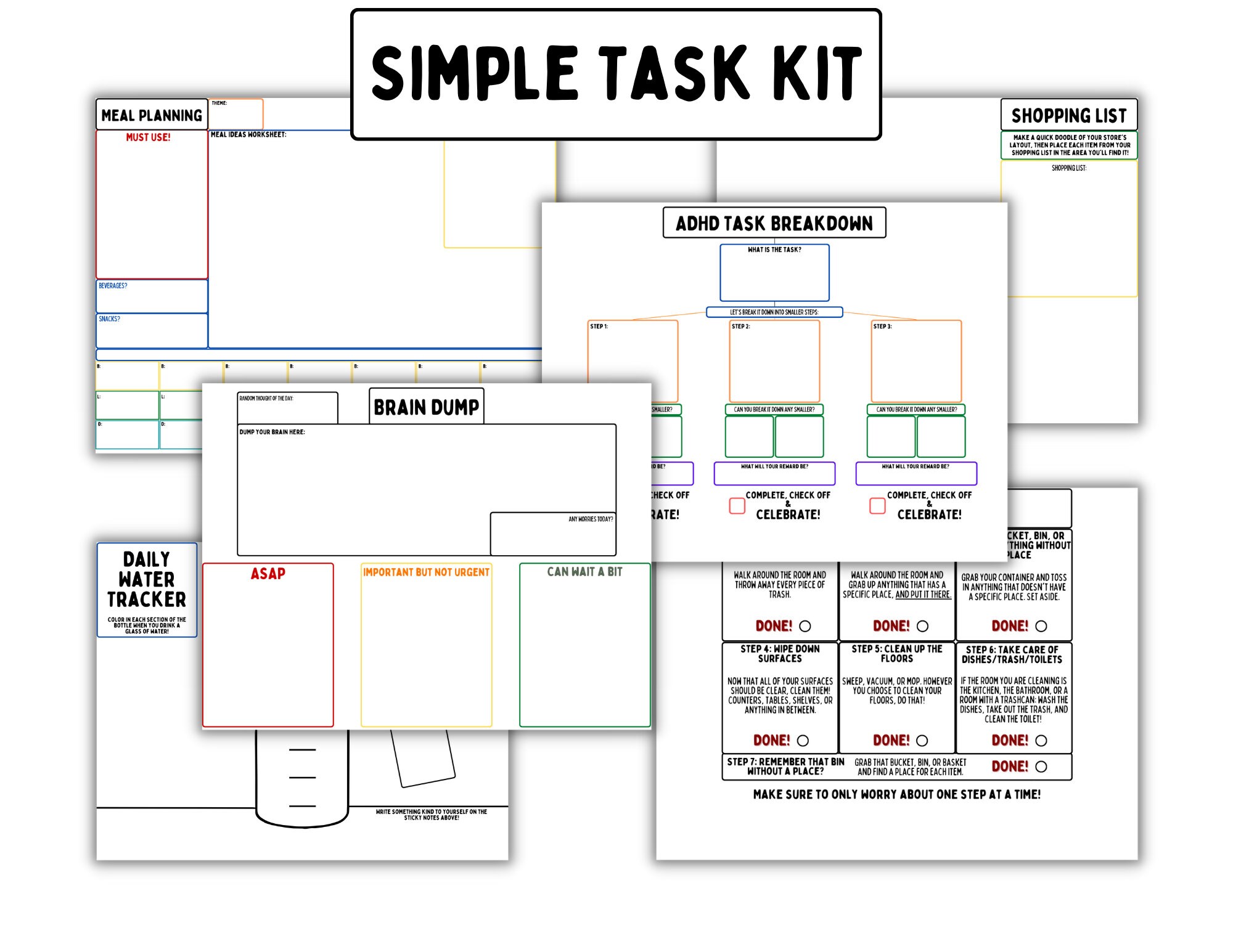 ADHD Productivity Printable Task Kit Executive Dysfunction - Etsy UK