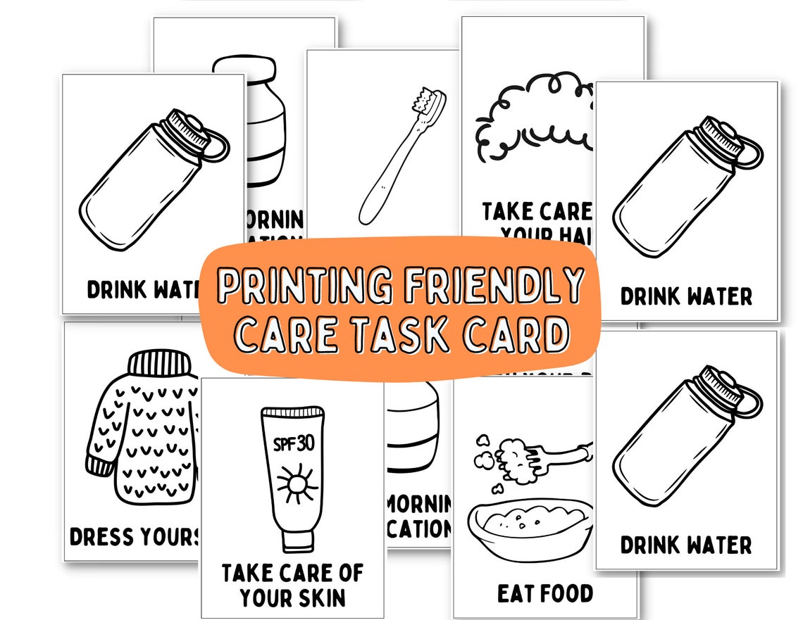 Self Care Task Cards Printable PDF Daily Care Tasks Printable ...
