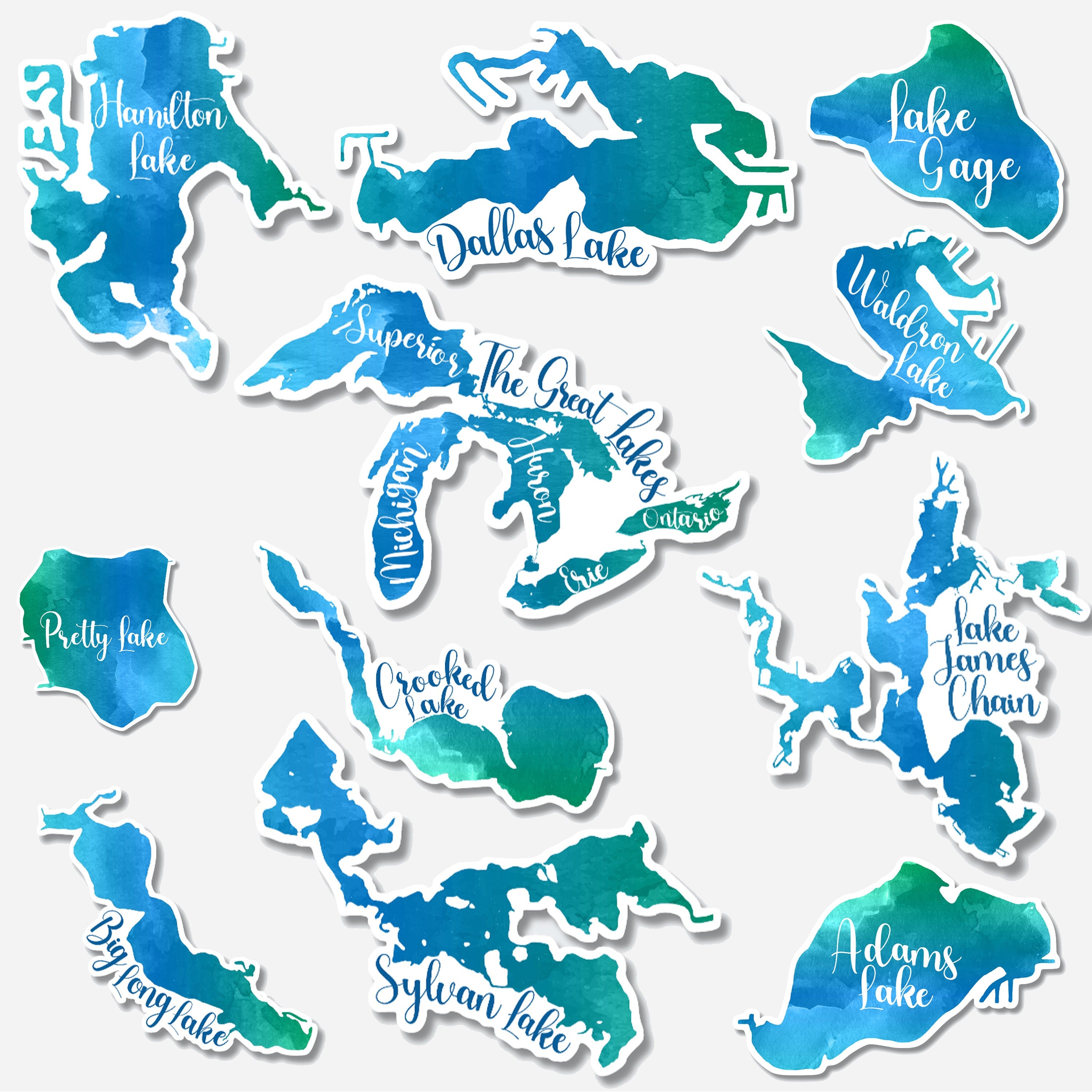 Any Lake or Pond Watercolor Sticker, Custom Personalized Lake Water ...