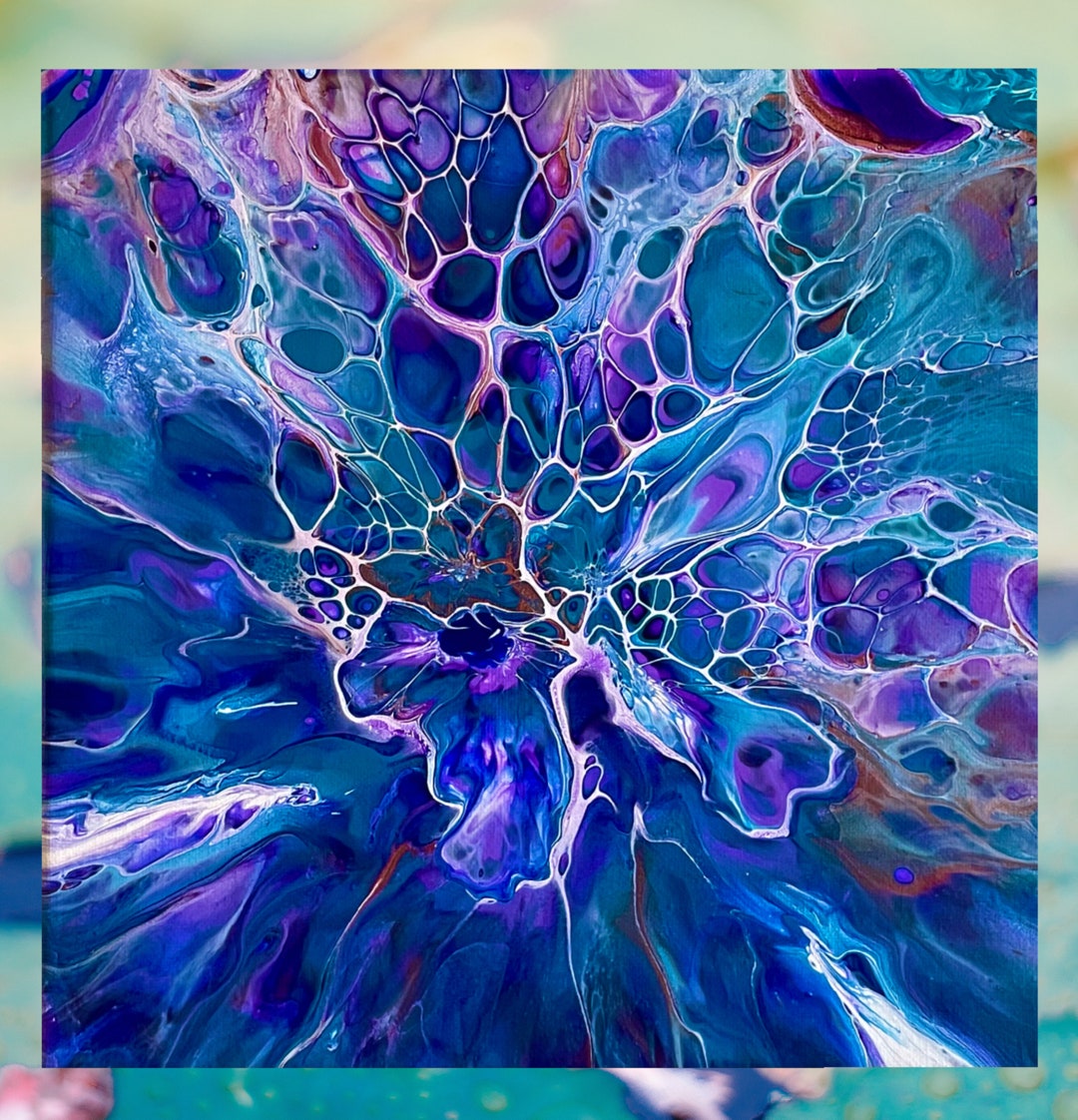 Blue and Purple Art Bloom Original Fluid Art Acrylic Pour - Etsy