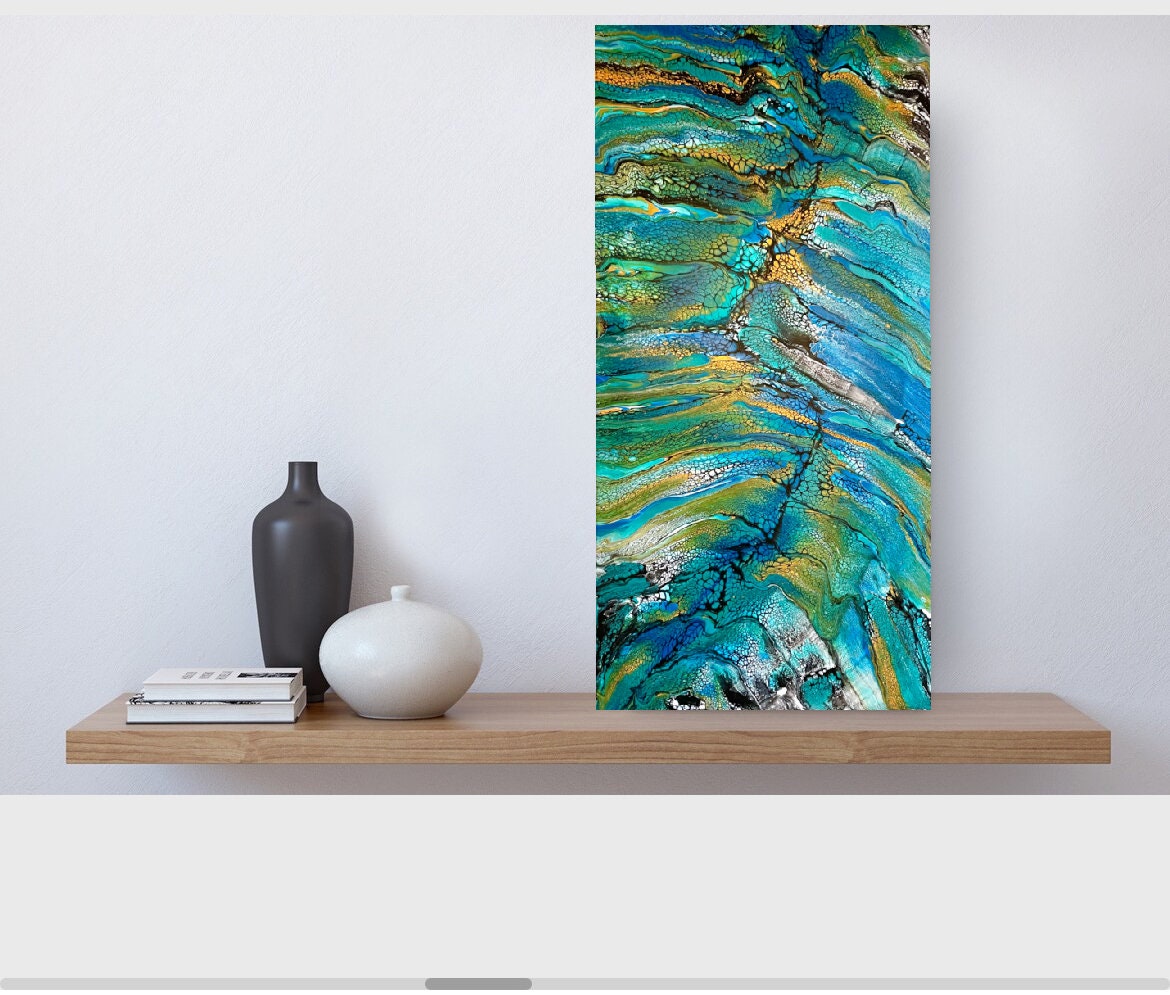 Beautiful Blue Abstract Fluid Art Acrylic Pour Painting/shelee Art ...