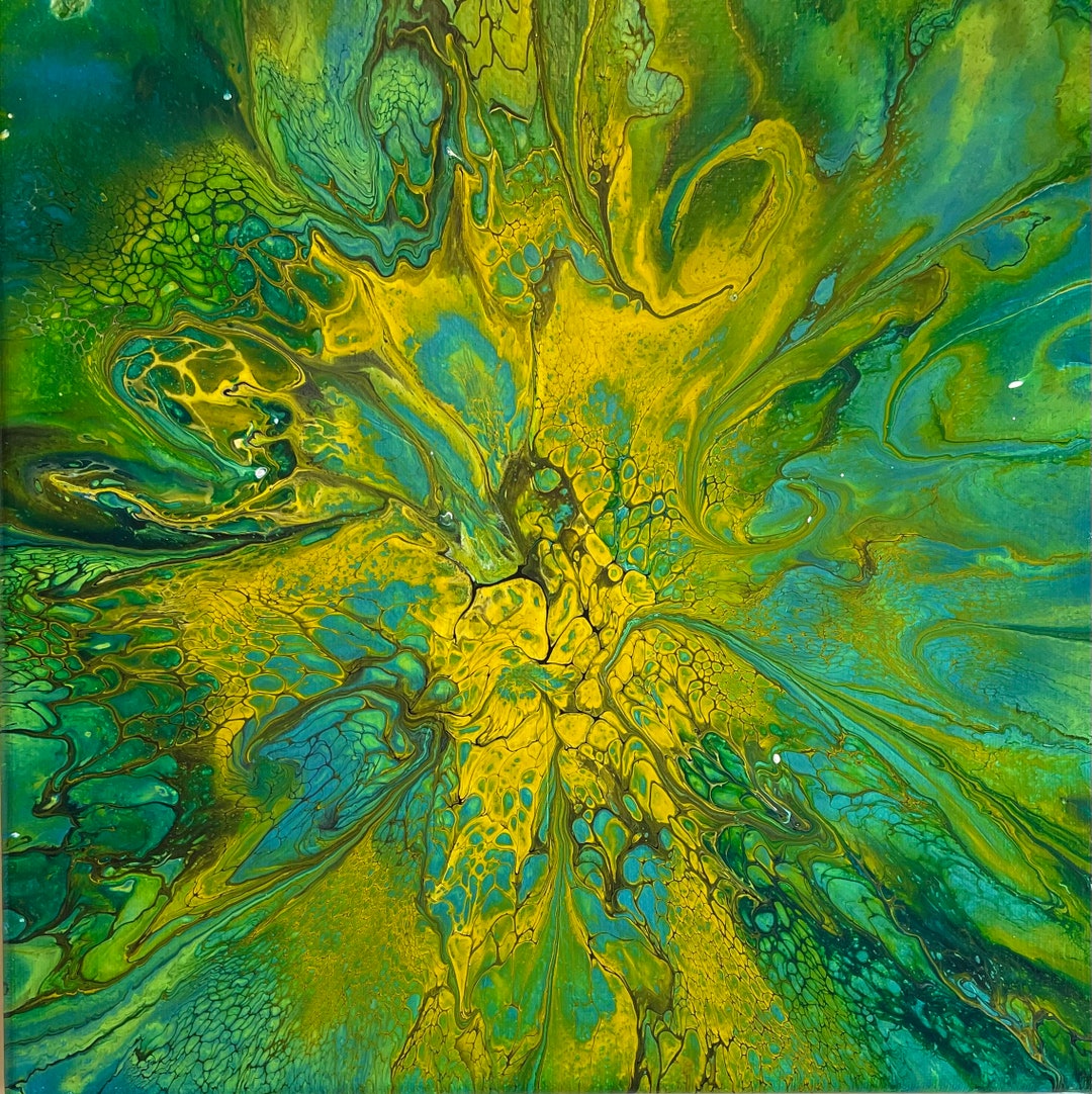 Green & Blue Acrylic Pour Painting/shelee Art Bloom/abstract Fluid ...