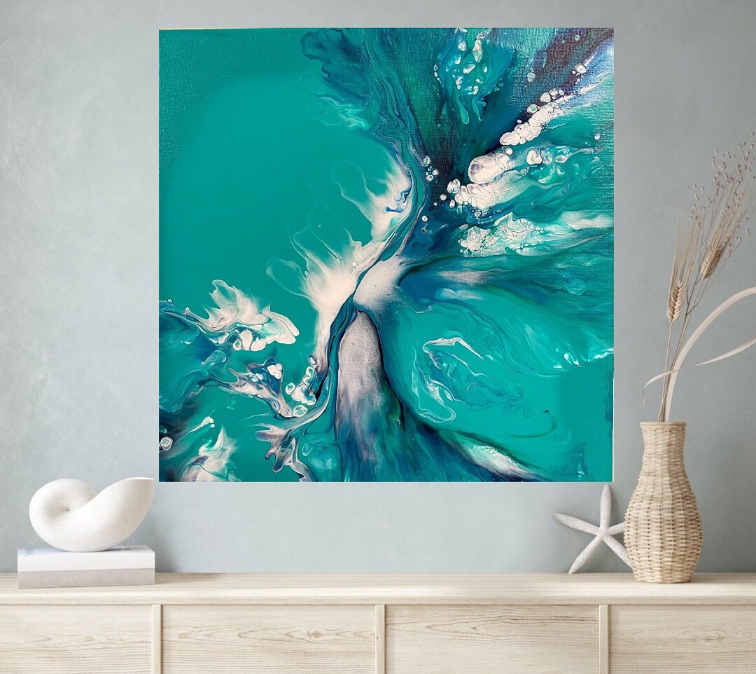 Beautiful Blue Acrylic Pour Painting on Canvas/dutch Pour Painting ...