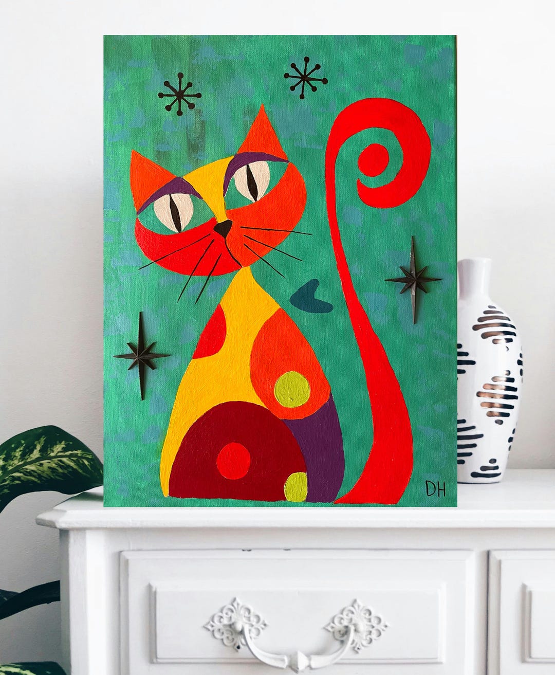Mid Century Modern Atomic Cat Painting Original Painting Cat Lovers ...