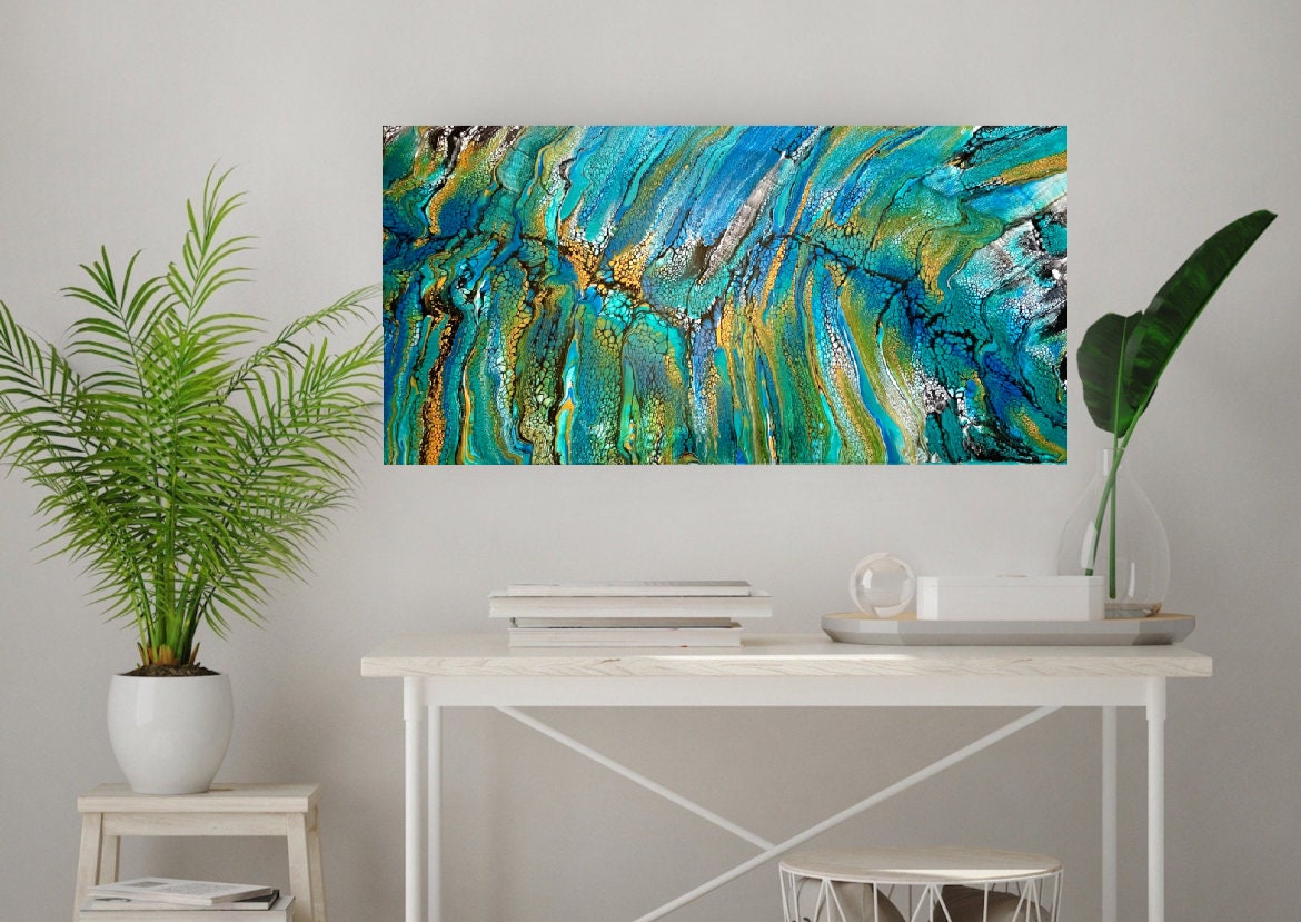 Beautiful Blue Abstract Fluid Art Acrylic Pour Painting/shelee Art ...