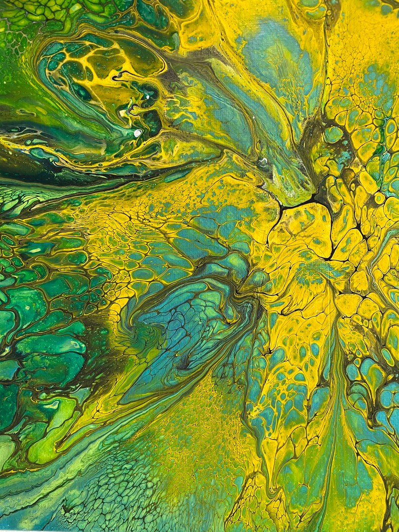 Green & Blue Acrylic Pour Painting/shelee Art Bloom/abstract Fluid ...