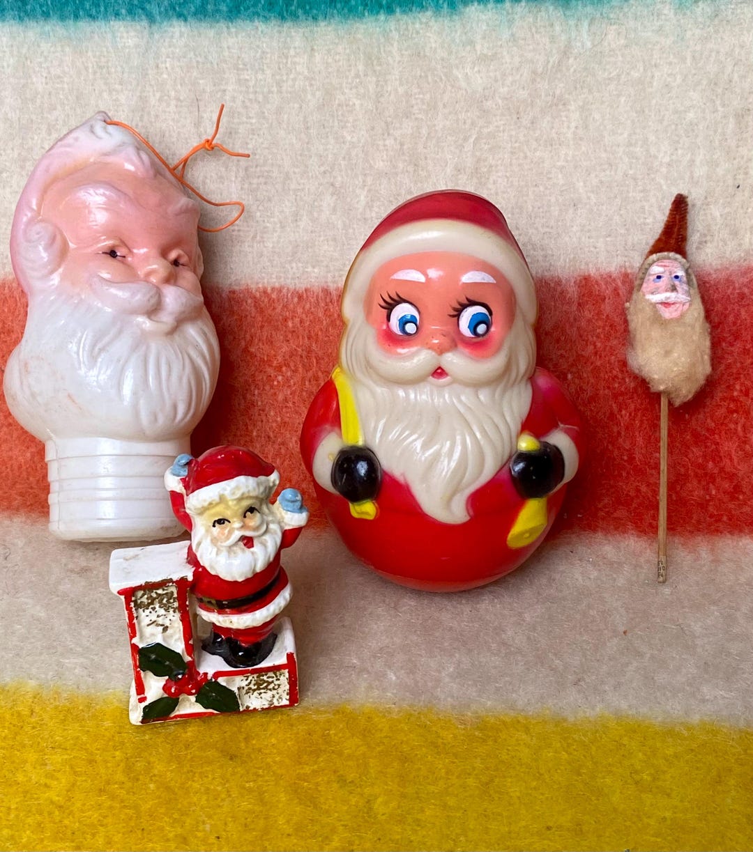 Vintage Christmas Lot Roly Poly Santa Antique Clay Santa Ceramic L ...