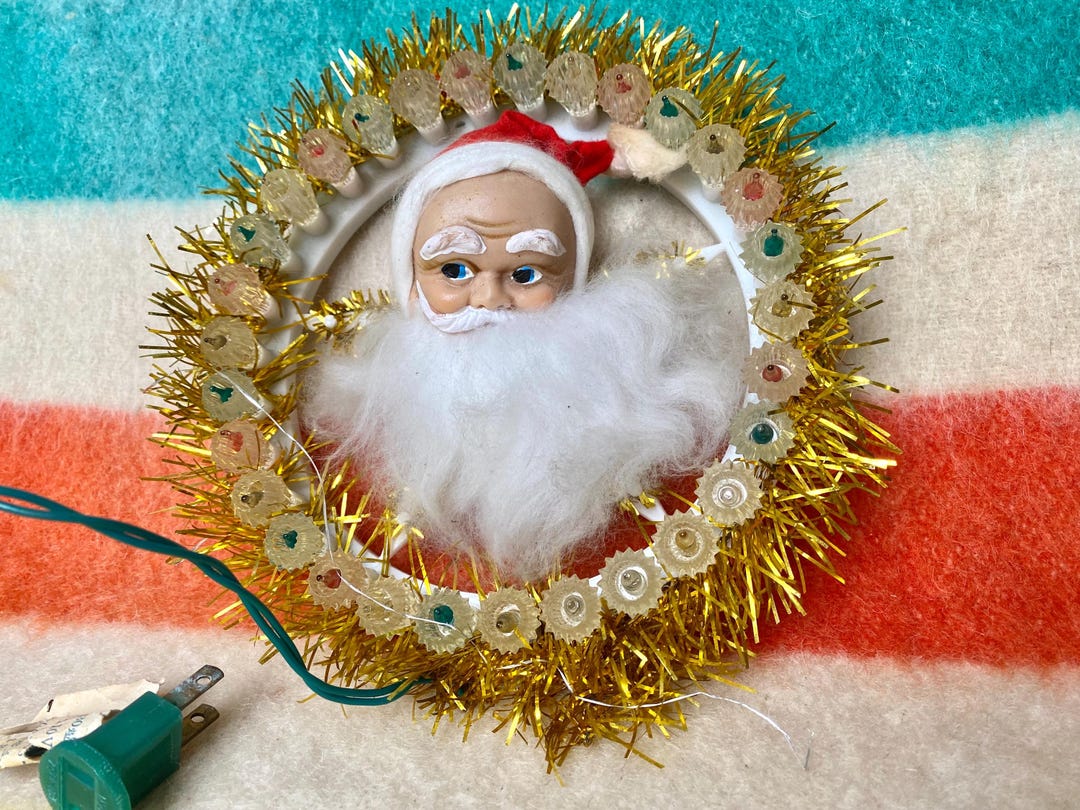 Vintage Santa Blinking Window Wreath Plaque Mid Century Decorations - Etsy