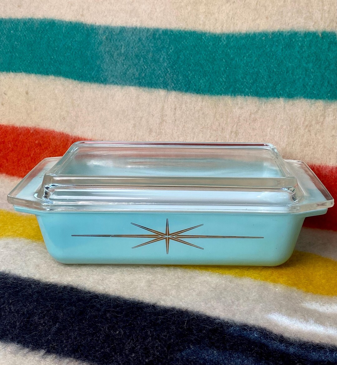 Vintage Rare Pyrex Atomic Starburst Casserole Dish With Lid Turquoise ...