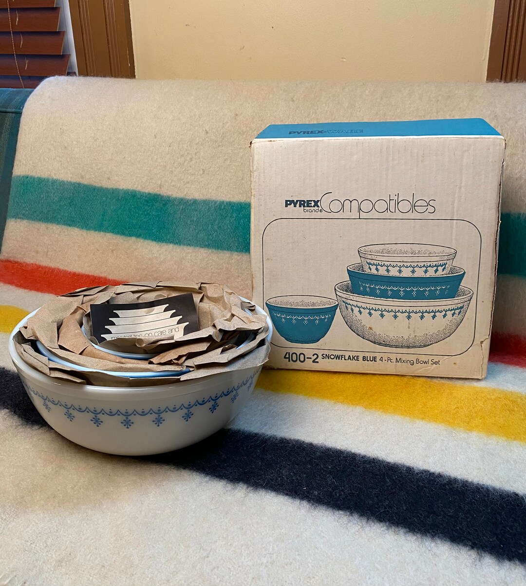 Vintage Rare Pyrex Snowflake Garland Mixing Bowl Set in Box 1970s Mid ...