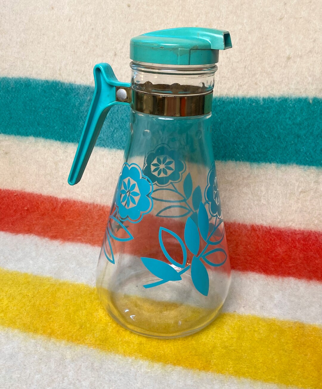 Vintage 1950’s Turquoise Floral E-Z Por Juice Carafe Retro 48 Ounce Mid ...