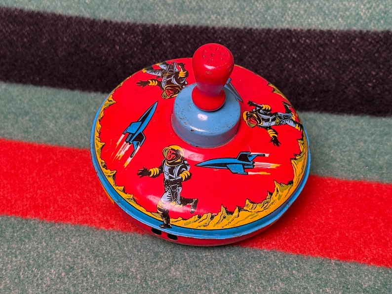 Vintage 1960s Tin Astronauts Space Spinning Top Toy Mid Century Toys ...