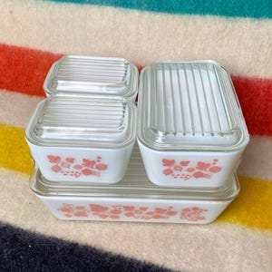 Vintage Pyrex Pink Gooseberry Refrigerator Dish Set 1950s Mid Century ...